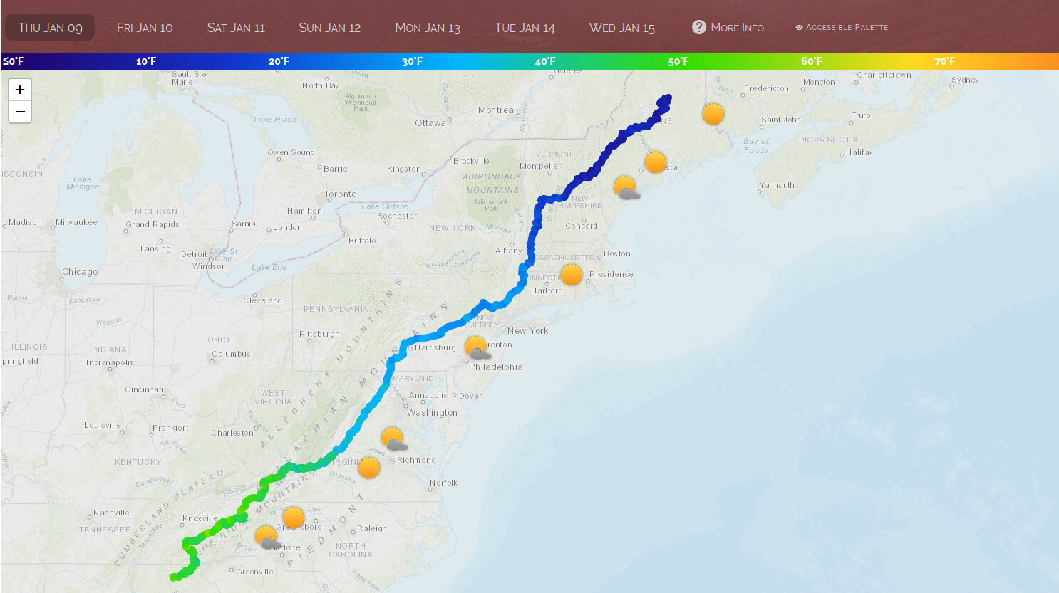 Trail Weather: Current Weather & 7-Day Forecasts for the AT, PCT, and CDT